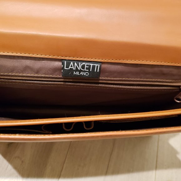 LANCETTI | Bags | New Lancetti Leather Briefcase Camel Italian Brand ...